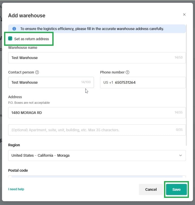 How do I set up Shipping and Return Warehouses in TikTok Shop?